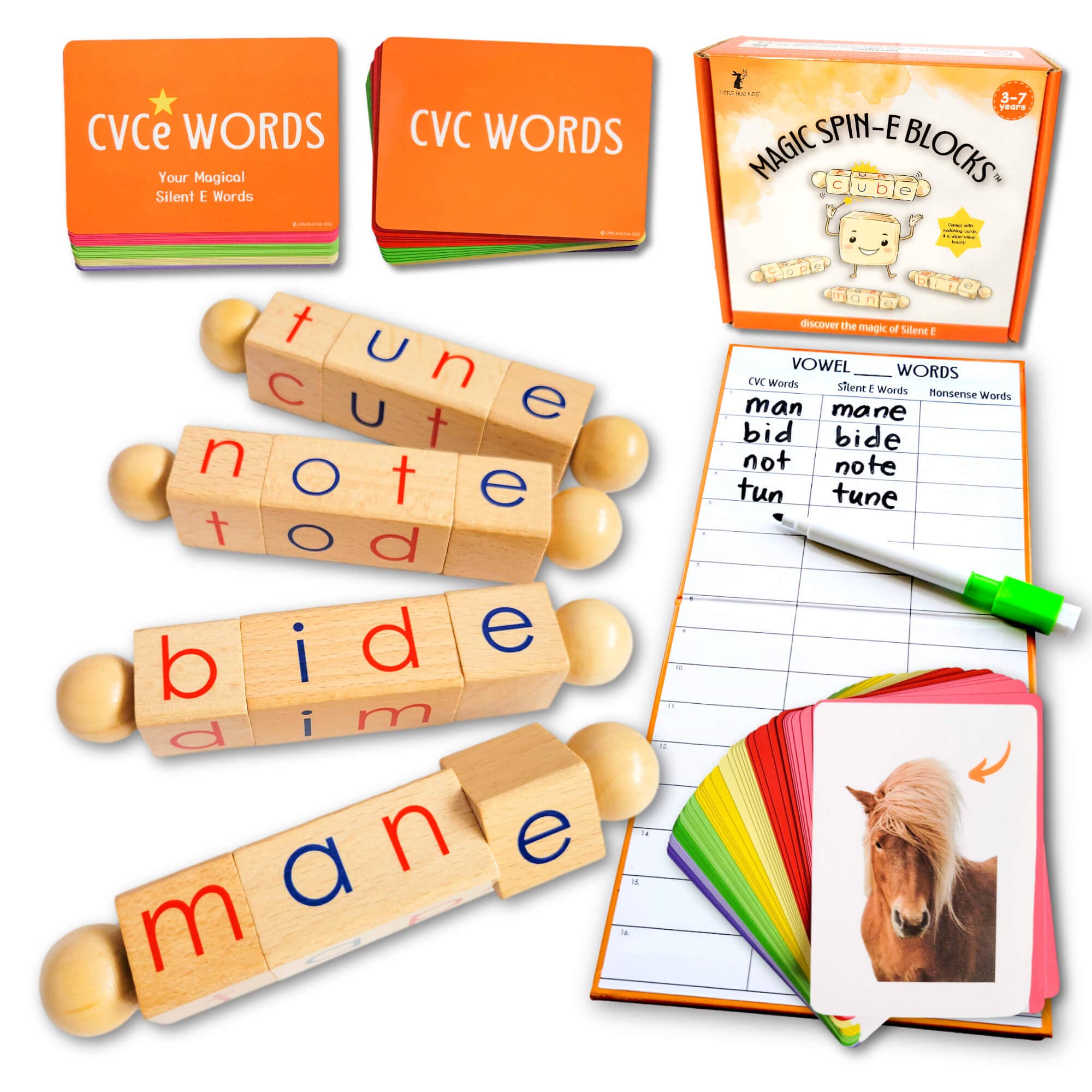 Magic Spin-E Blocks - Silent E CVCe Word Builder Phonics Toy – VowelValley